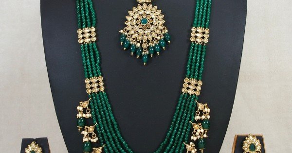 Polki Designer Mala Set Embellished With Crystal Ad Work
