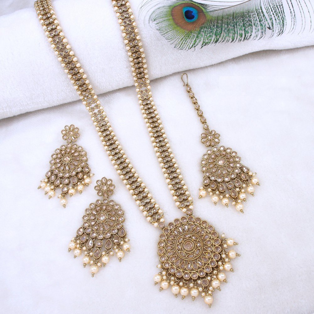 Polki Long Rani Haar Studded With Crystal Ad Work