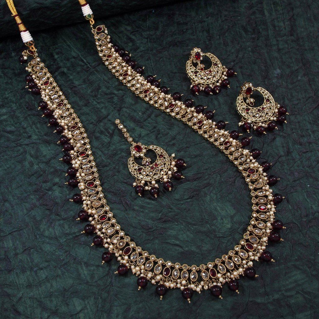 Polki Long Rani Haar Decorated With Reverse Ad Work