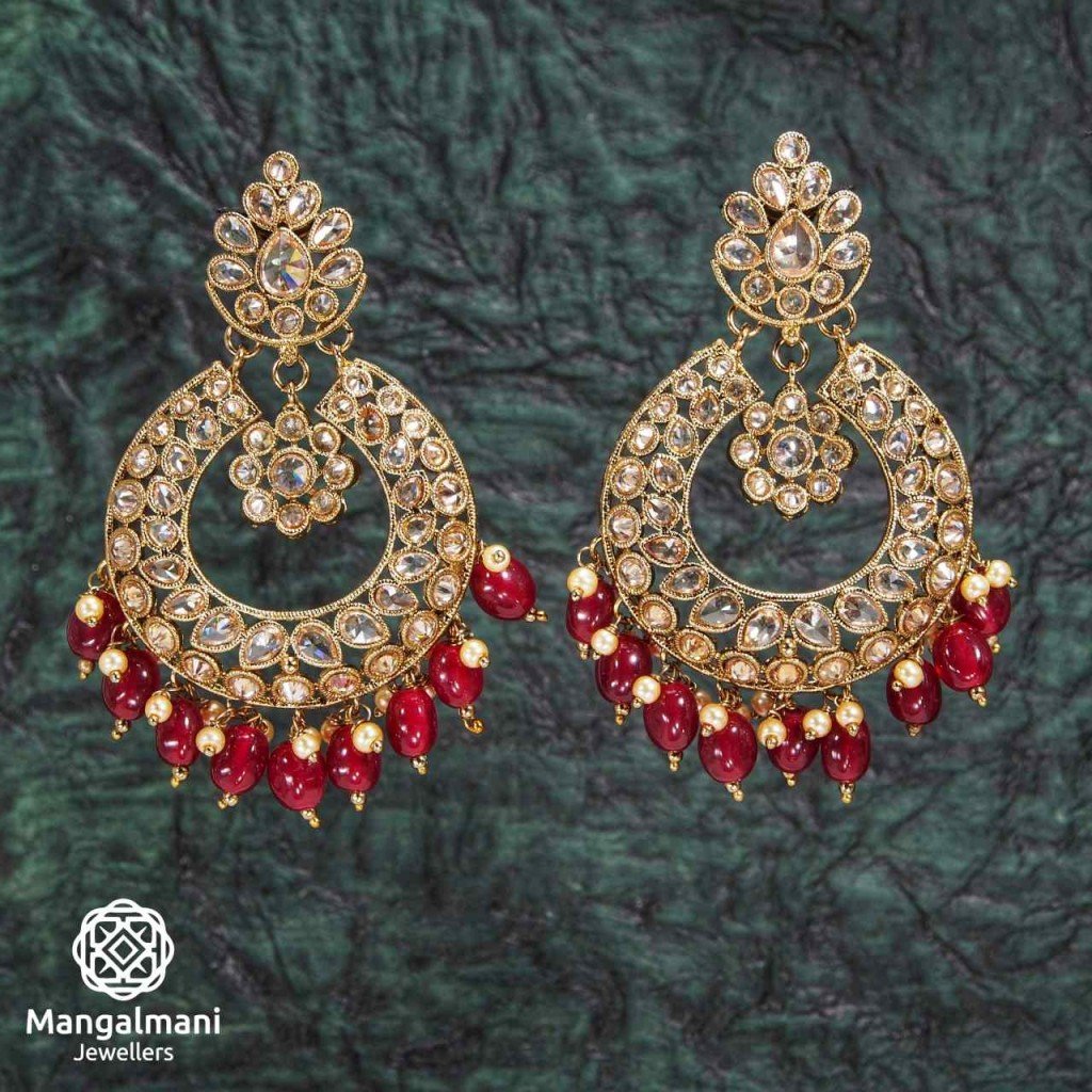 Alloy Made Maroon Coloured With Ethnic Work Desirable Polki Earrings ...