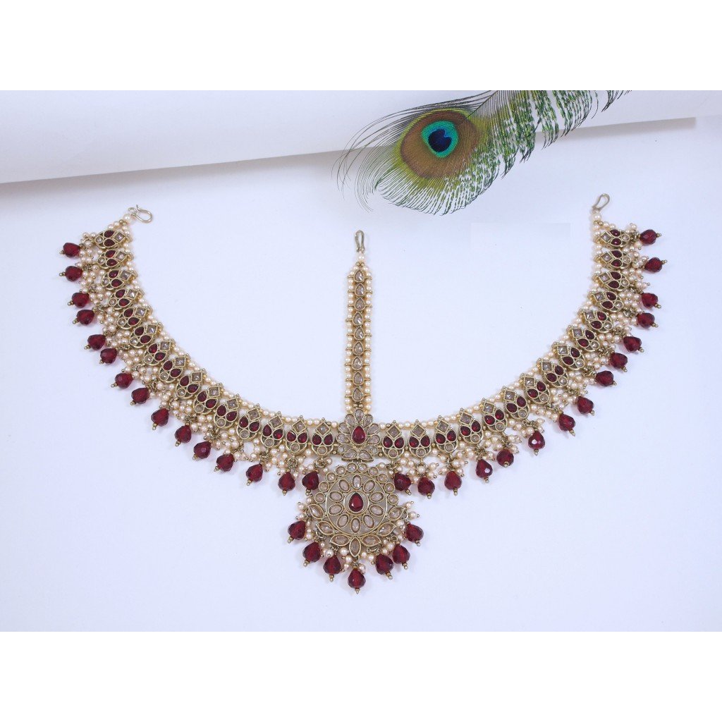 Designer Worked Polki Mathapati Embellished With Crystal Ad Work